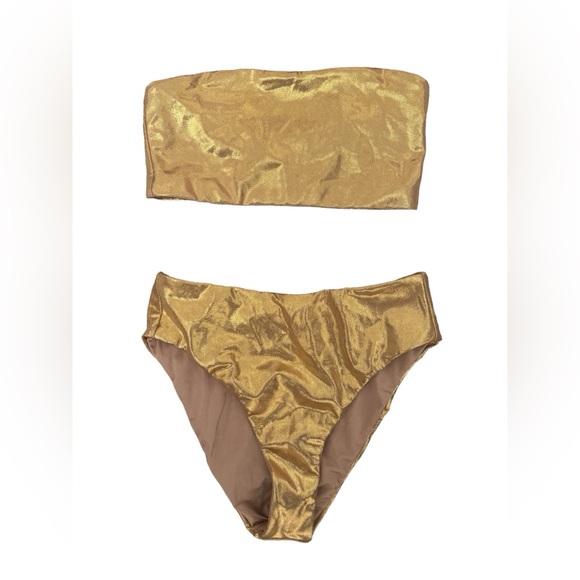 Swim | Gold Metallic Strapless Bikini Set | Poshmark
